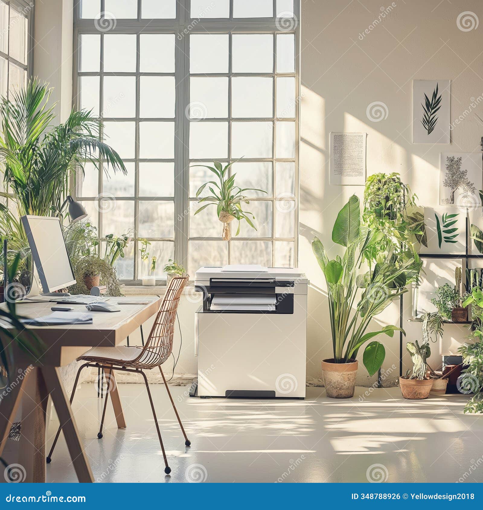 Modern Home Office with Natural Light and Indoor Plants for a Calming ...