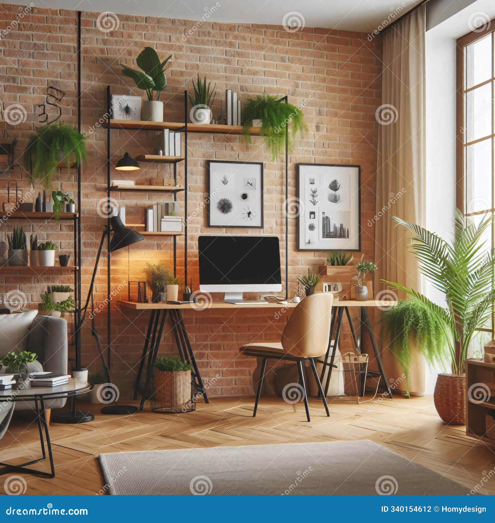 Modern Home Office with Plants and Computer Setup Stock Illustration ...
