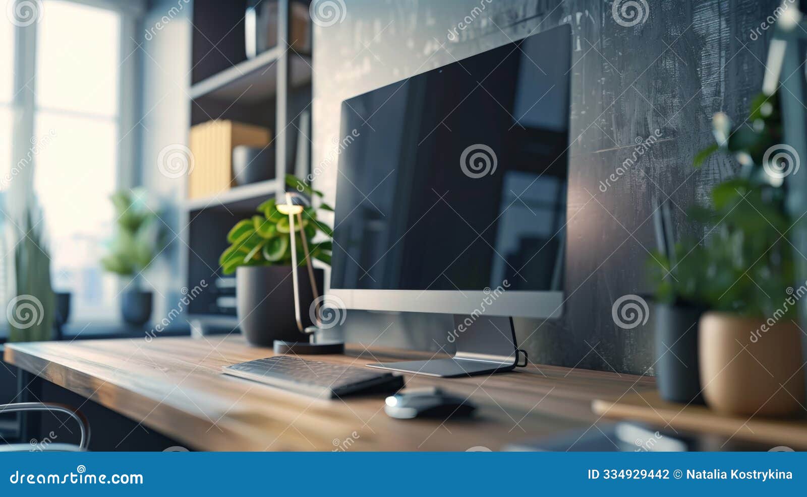 Modern Home Office Setup with Desktop Computer Stock Photo - Image of ...