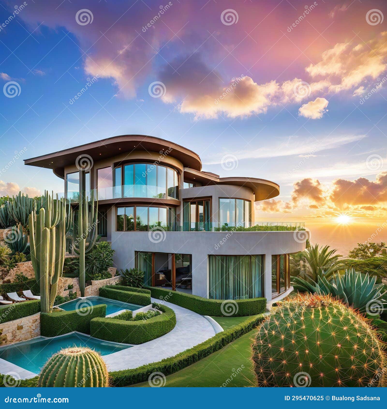 Modern home in Paradise stock illustration. Illustration of window ...