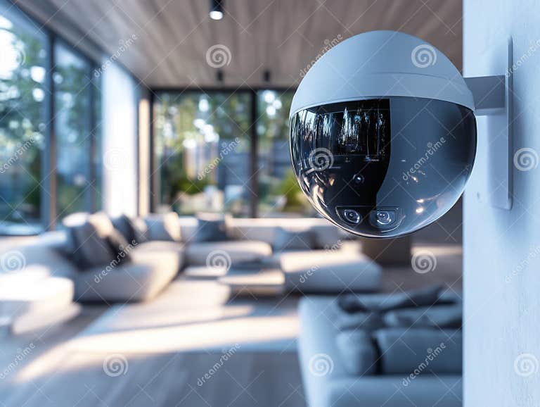 Modern Home Security System with a Spherical Security Camera Mounted on ...