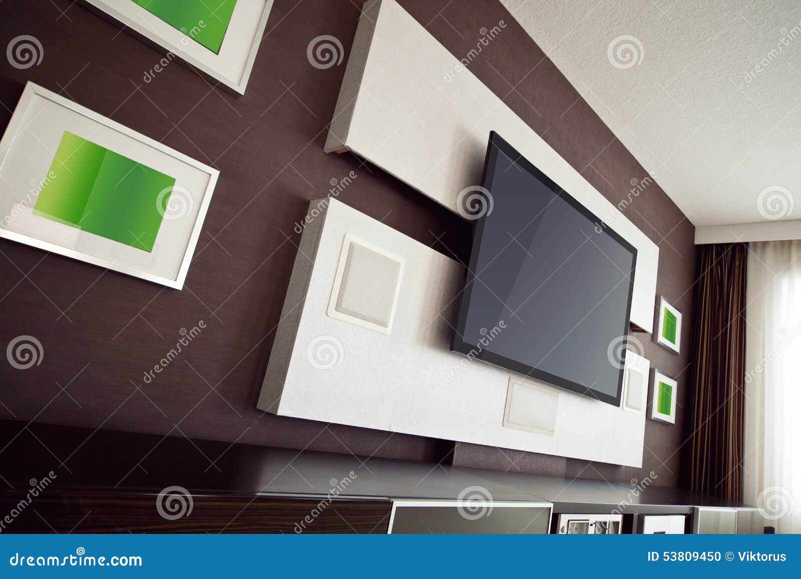 Modern Home Theater Room Interior with Flat Screen TV Stock Photo ...