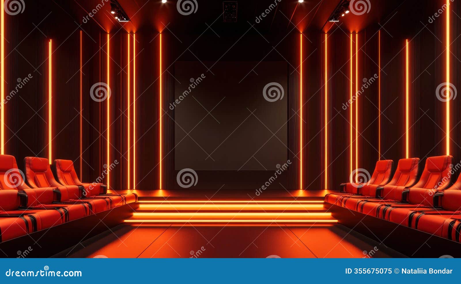 Modern Home Theater Room with Red Neon Lighting and Comfortable Seating ...