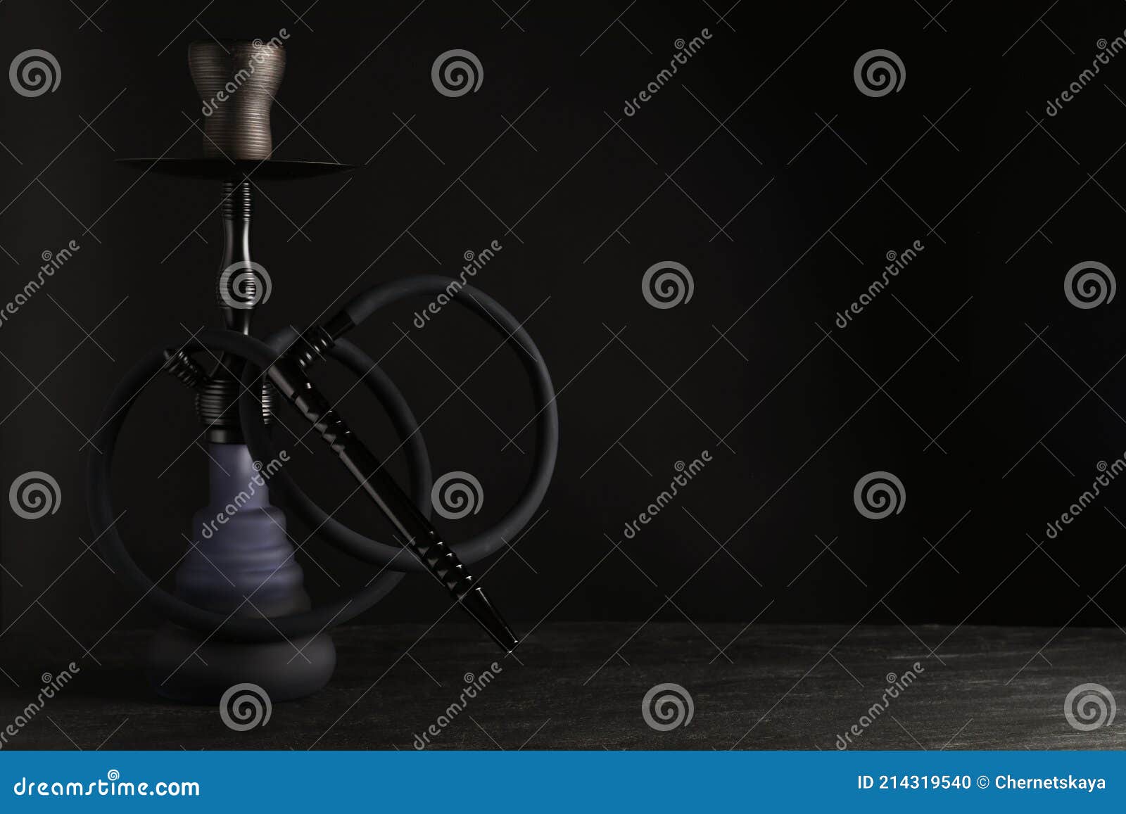 Modern Hookah on Black Table Against Dark Background, Space for Text ...