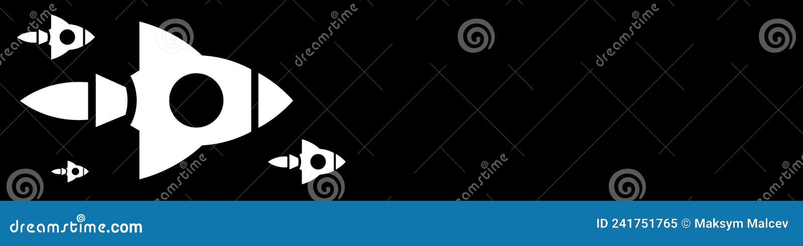 Modern Horizontal Banner or Background with White Rocket. Space Ship ...