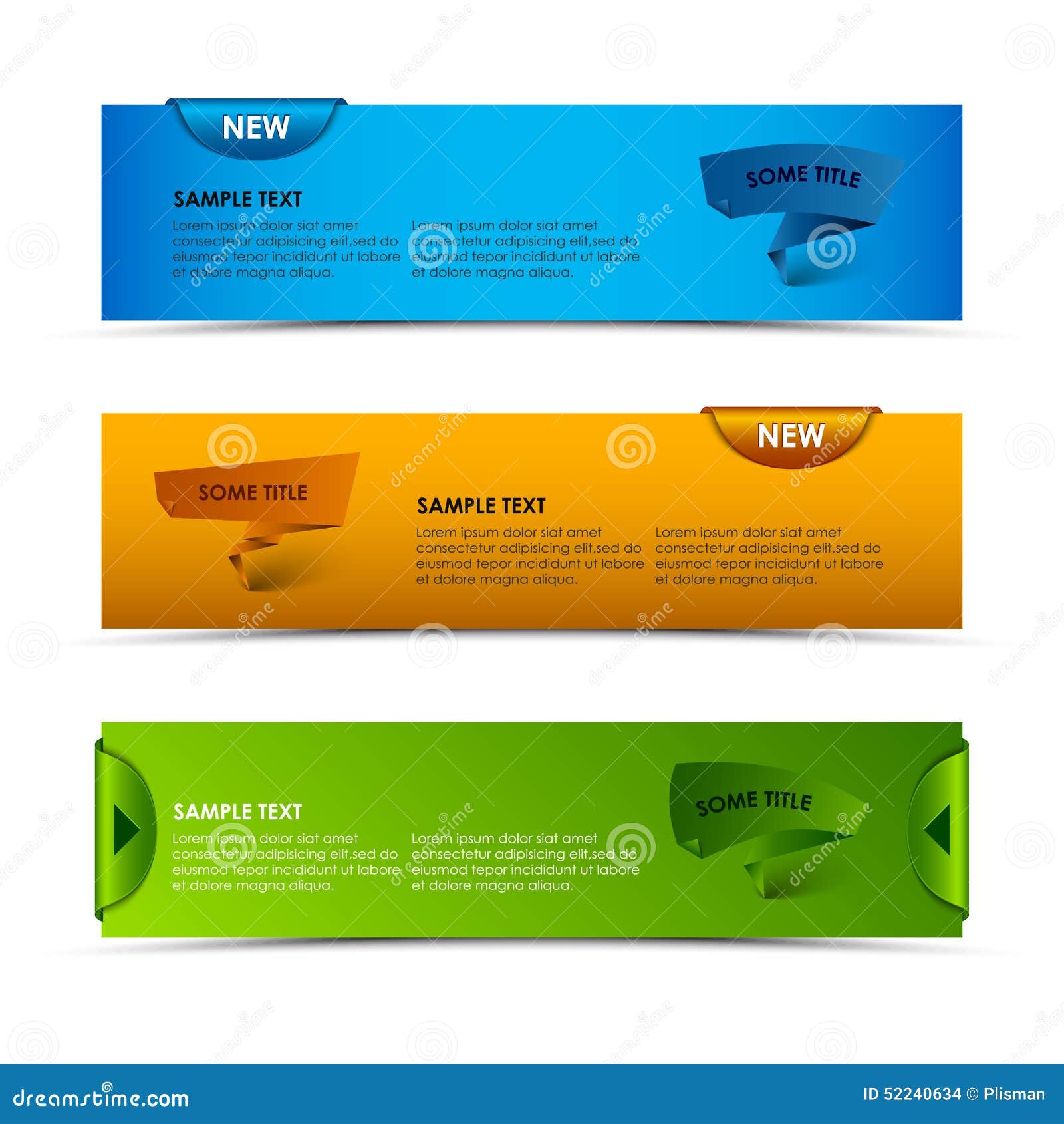 Modern Horizontal Banners with Ribbons and Pointers Stock Vector ...