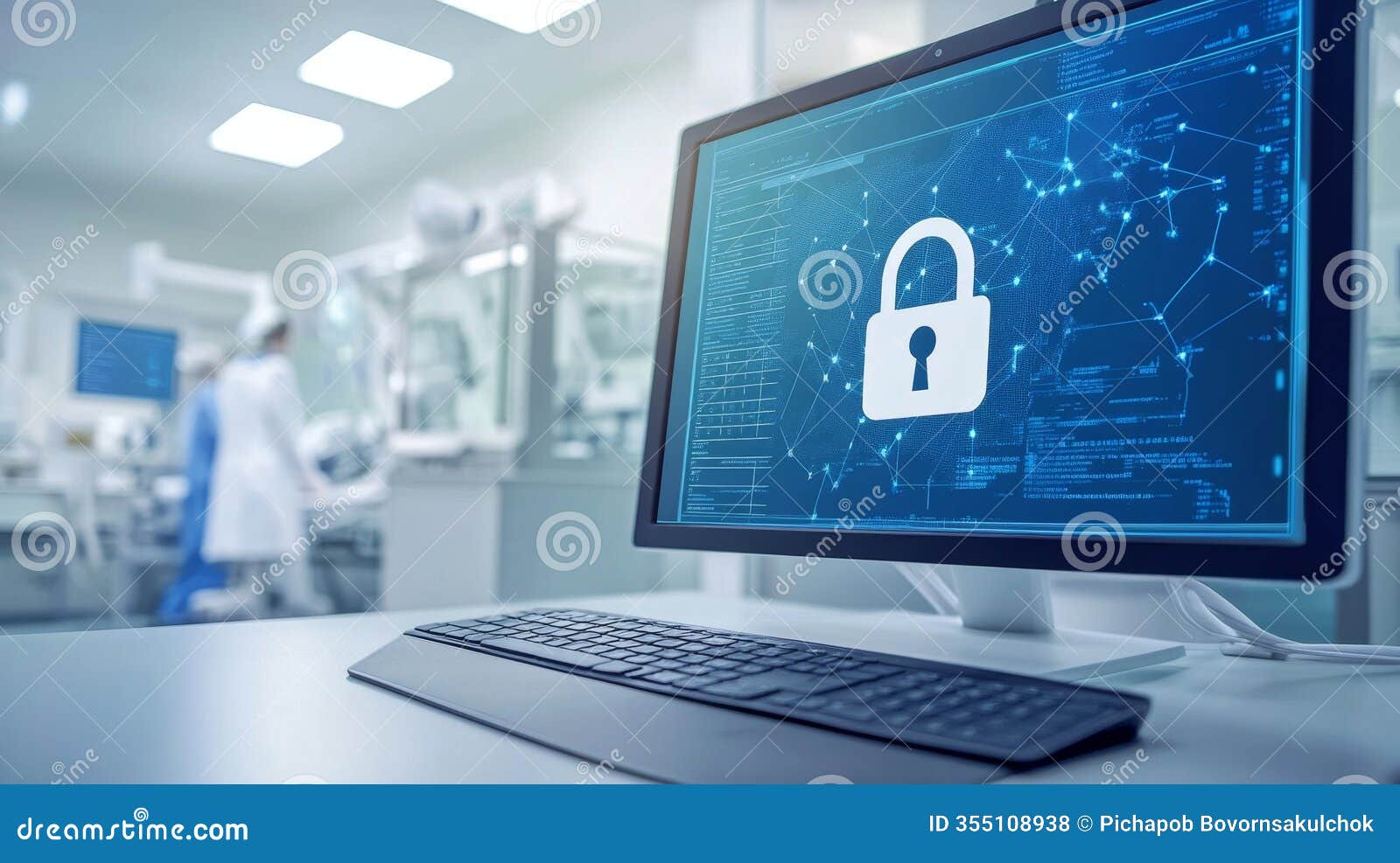Modern Hospital Computer Screen Displaying Security Encryption Data ...