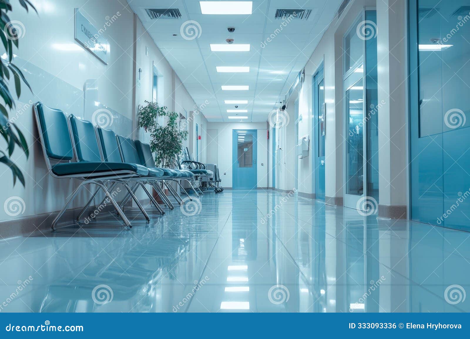 Modern Hospital Hallway with Glass Partitions and Chairs Stock Photo ...