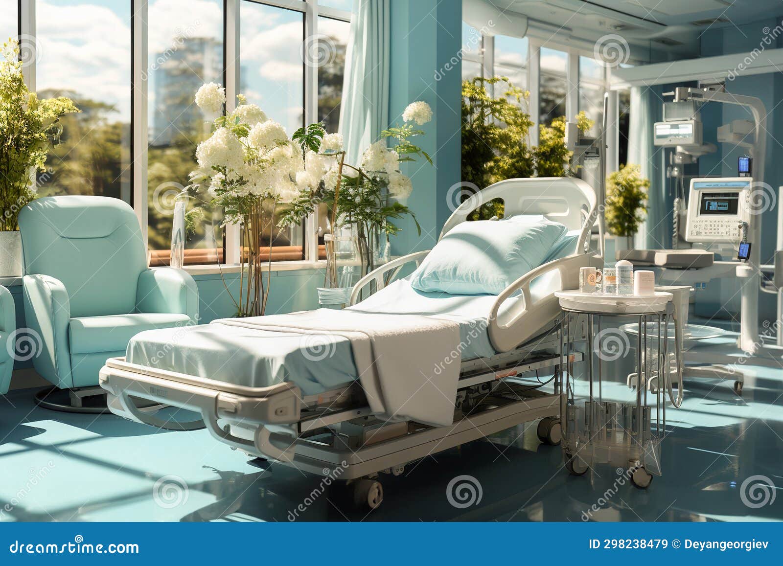 Modern Hospital Room with a Bed and Plants Stock Image - Image of ...