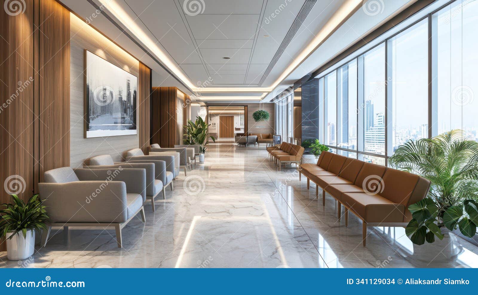 Modern Hospital Waiting Area with Patient Rooms 3D Render Stock ...