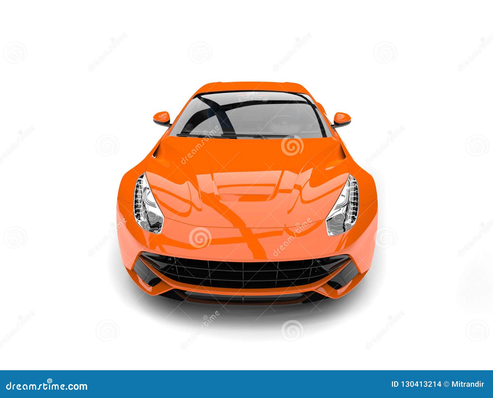 Modern Hot Orange Fast Concept Car - Front View Closeup Shot Stock ...