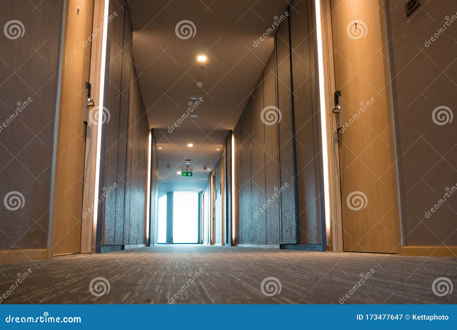 Modern Hotel Corridor Low Angle View Stock Image - Image of ...