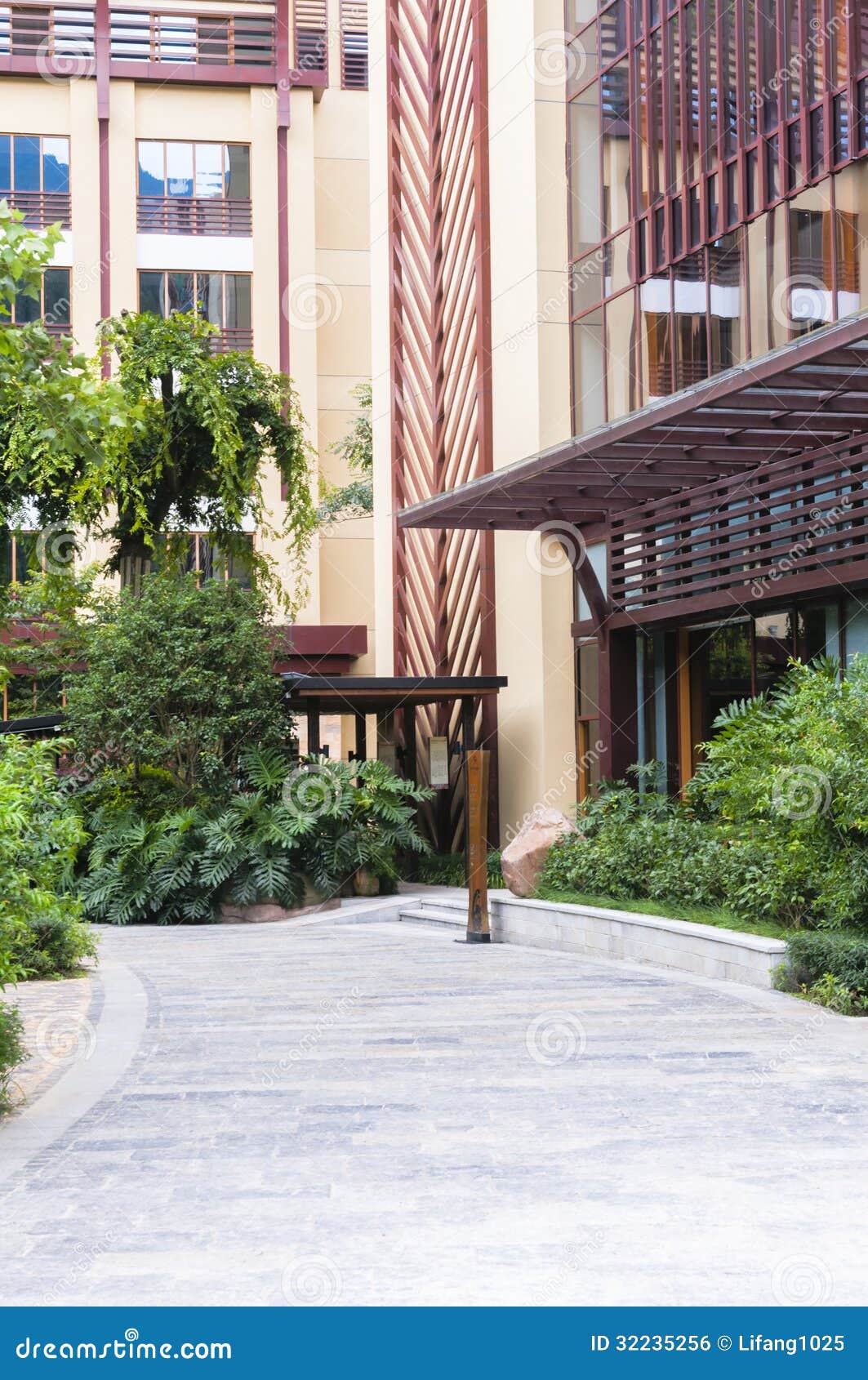 Modern hotel courtyard stock photo. Image of resort, hallway - 32235256