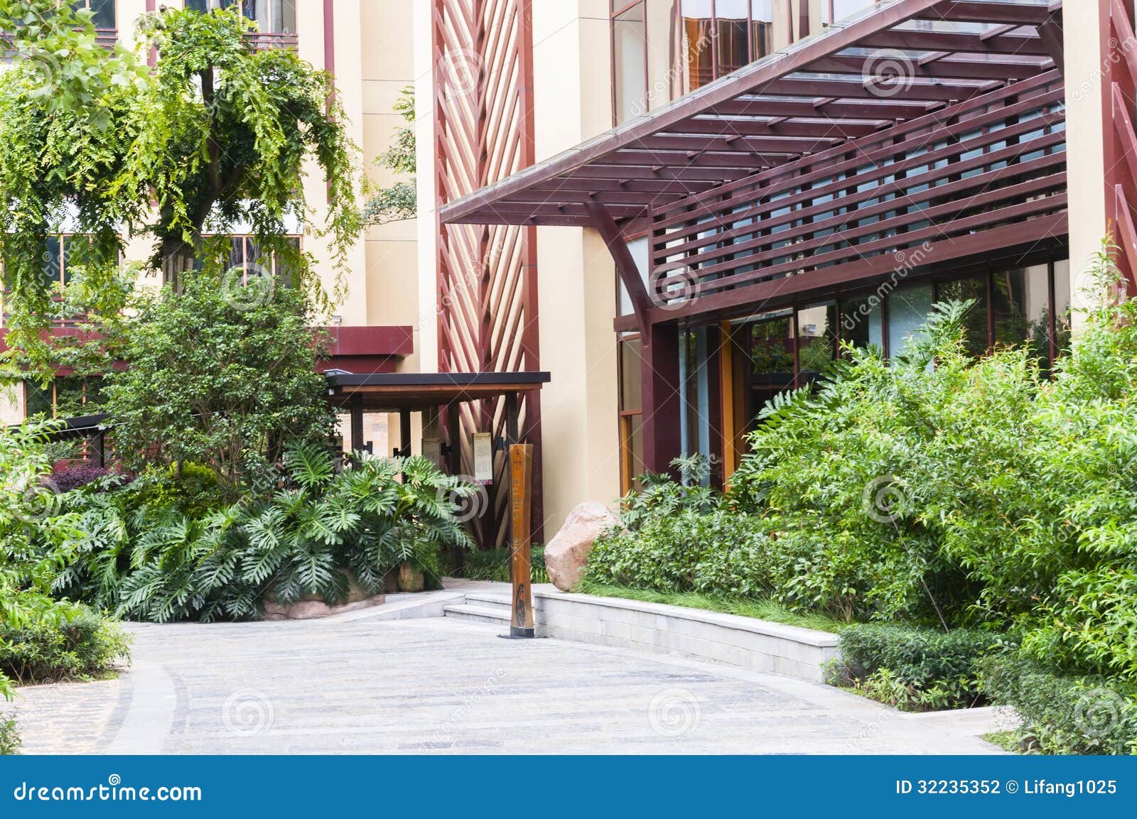 Modern hotel courtyard stock photo. Image of hotel, architectural ...