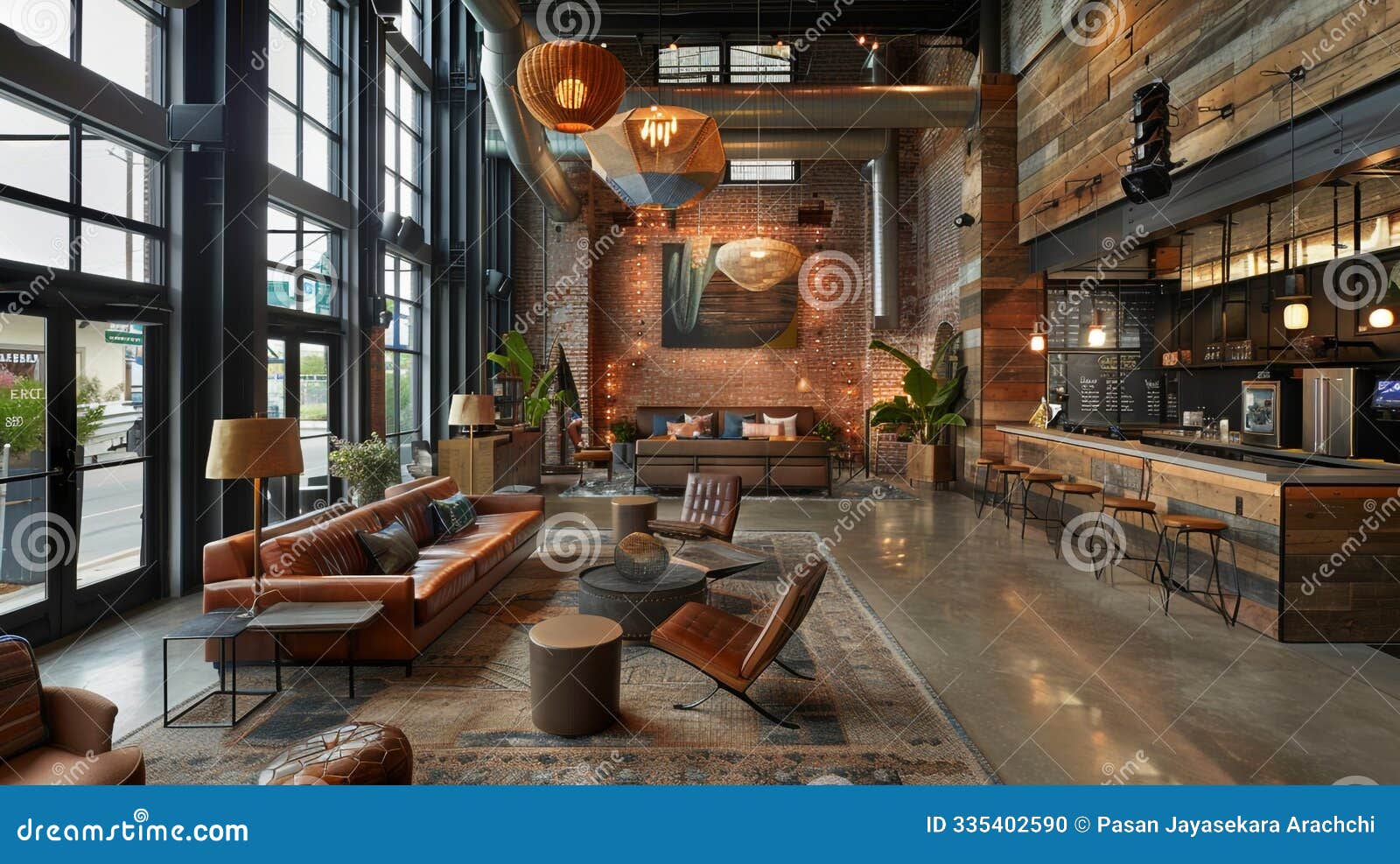 Modern Hotel Lobby Featuring Industrial Chic Design Stock Illustration ...