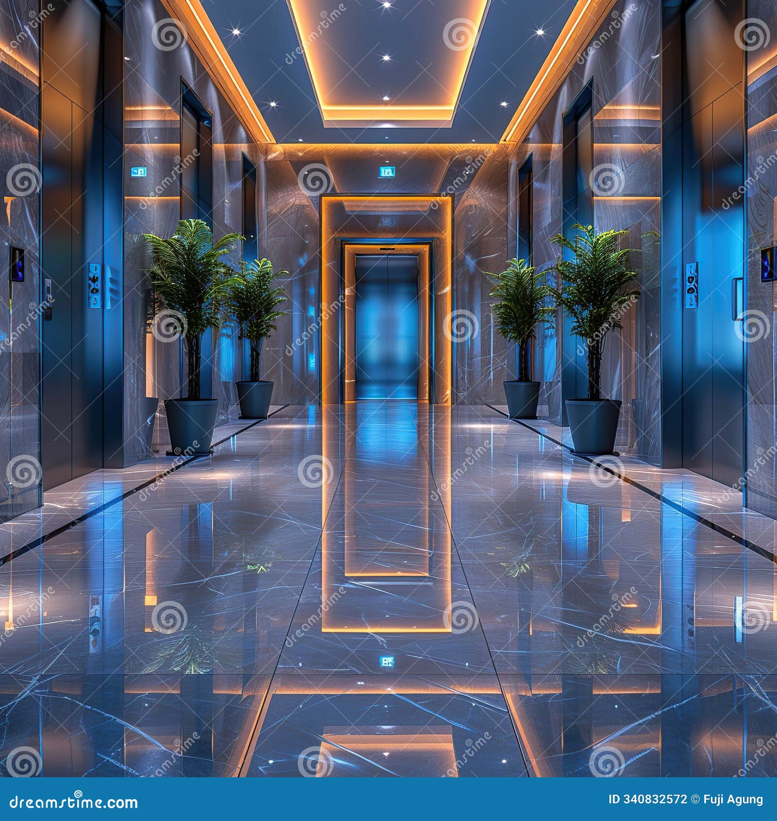 Modern Hotel Lobby Interior Design with Elevators Stock Illustration ...