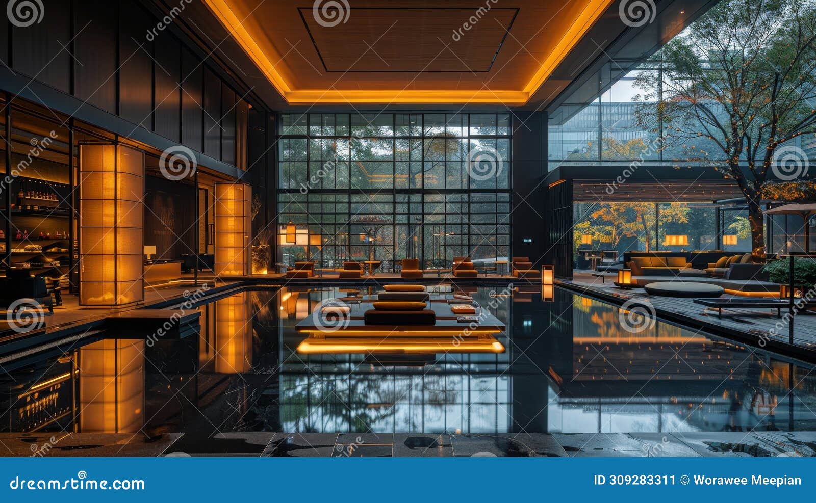 Modern Hotel Lobby Interior Design. Generative AI Stock Image - Image ...