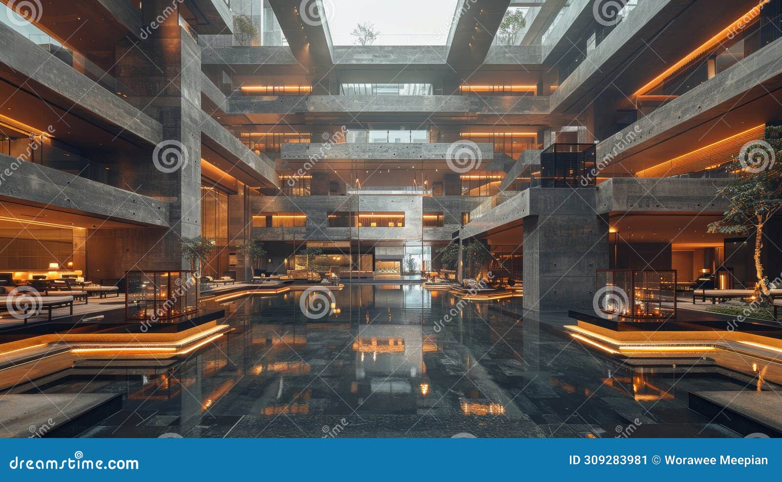 Modern Hotel Lobby Interior Design. Generative AI Stock Image - Image ...