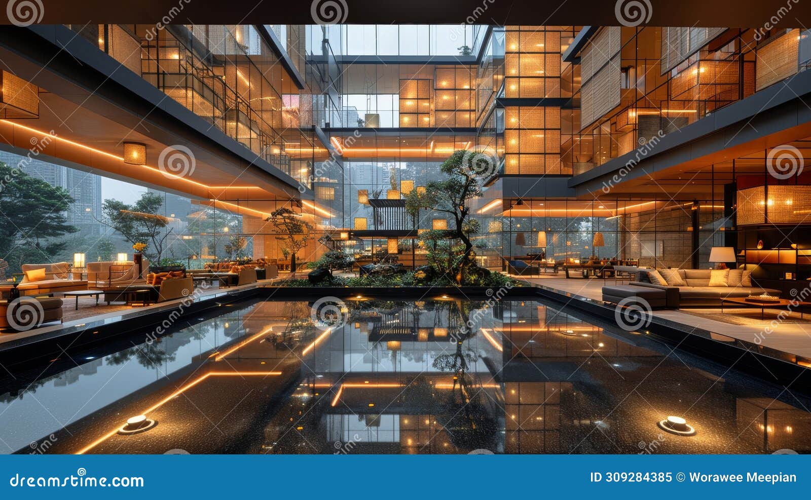 Modern Hotel Lobby Interior Design. Generative AI Stock Image - Image ...