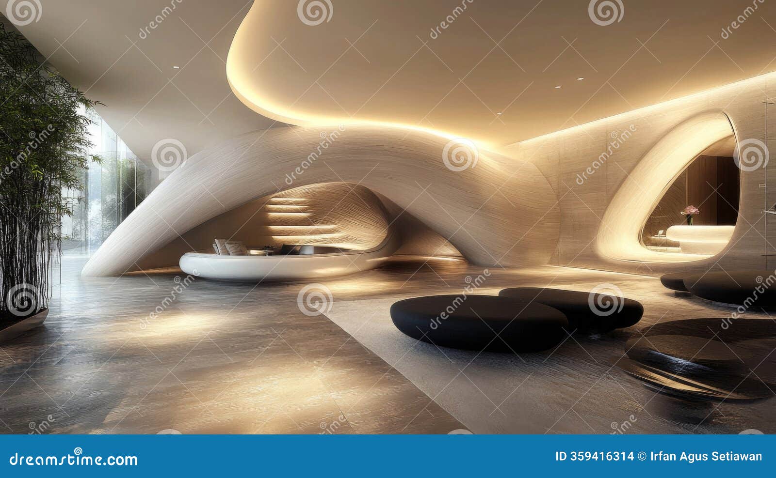 Modern Hotel Lobby Interior with Organic Curves and Warm Lighting Stock ...