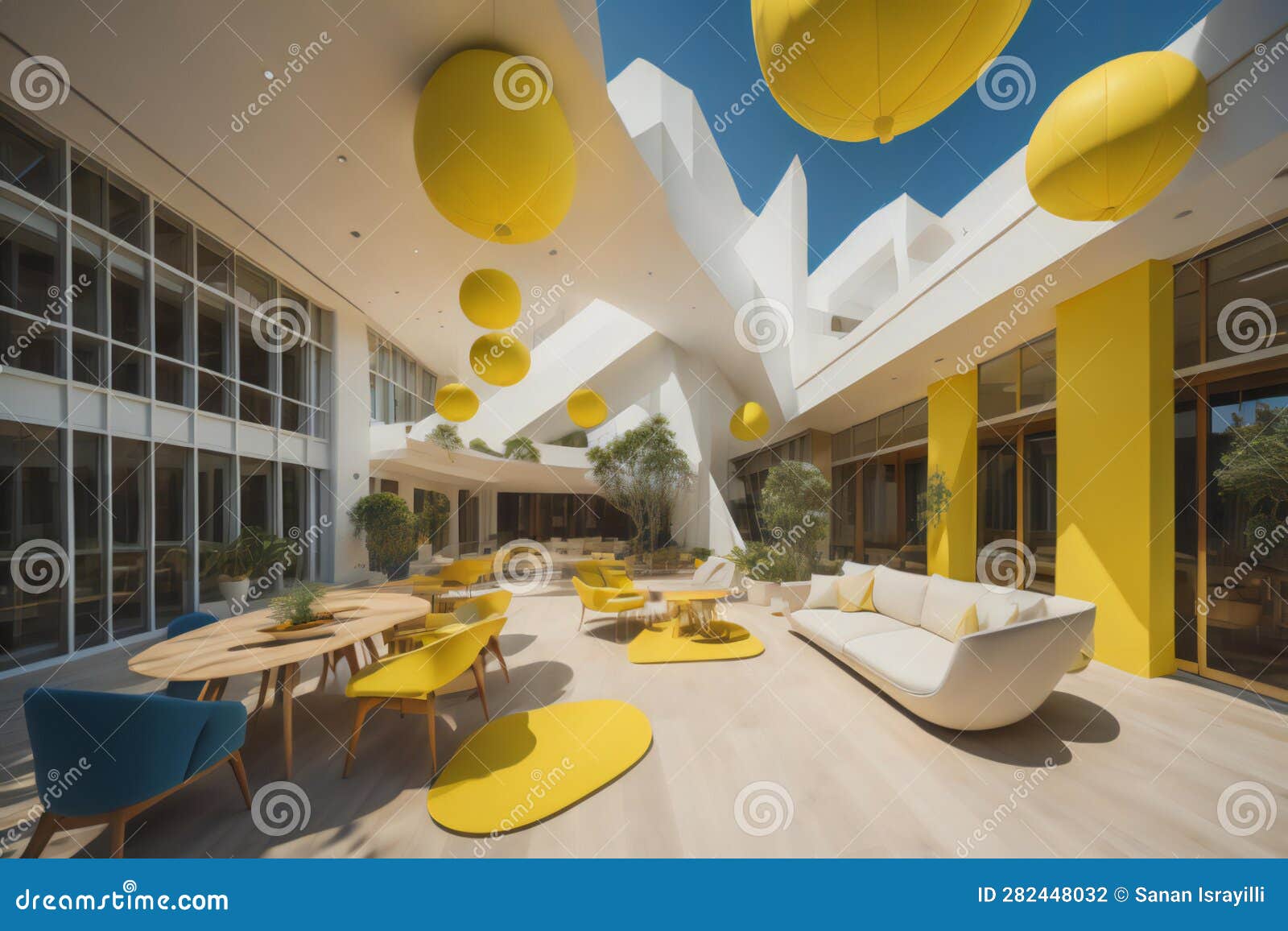 Modern Hotel Lobby Interior with Yellow Chairs and Tables. Ai Generated ...