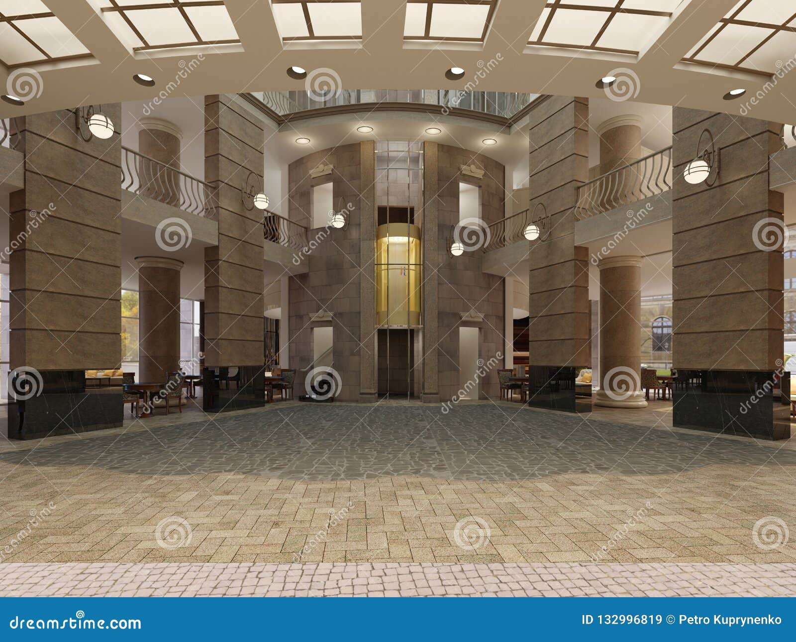 Modern Hotel Lobby with Multi-level Interior Space and Balconies. the ...