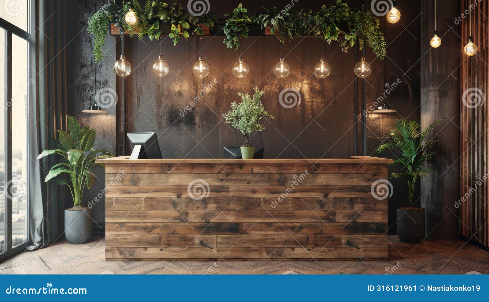 Modern Hotel Reception with Wooden Design Elements Stock Image - Image ...