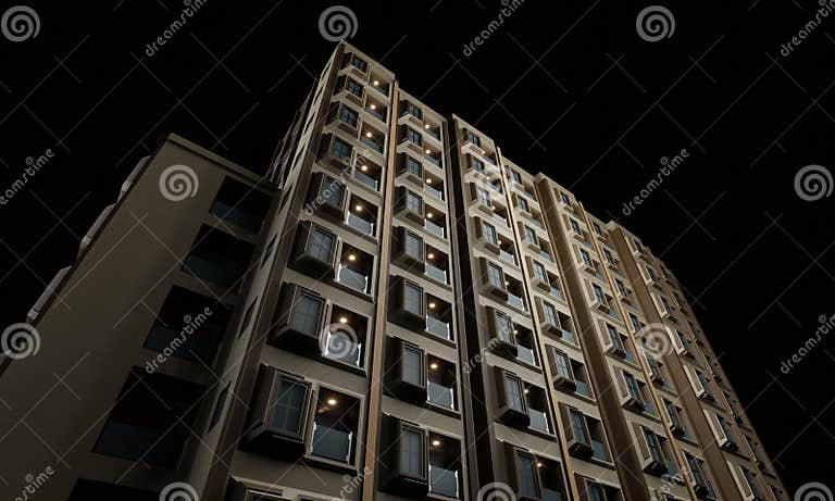 Modern Hotel Render at Night Scene Wallpaper Stock Illustration ...