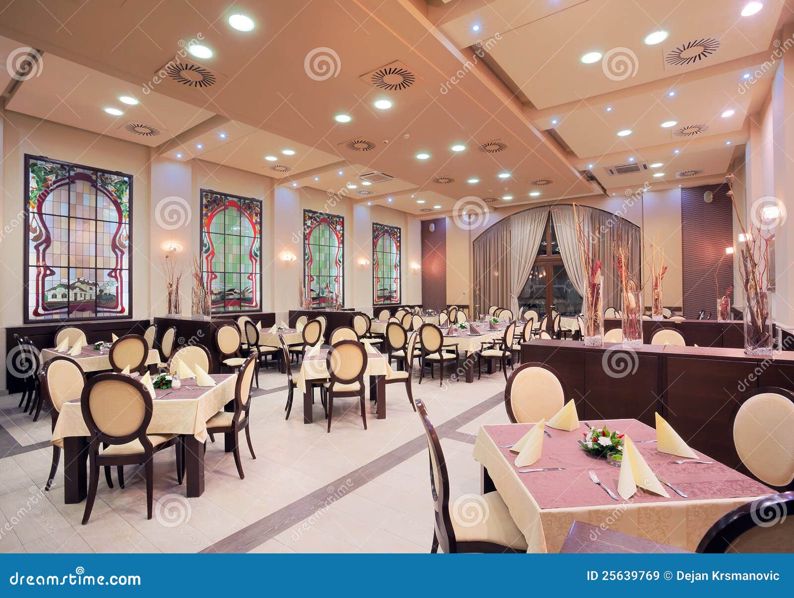 Modern Hotel Restaurant Interior Stock Image - Image of accessories ...