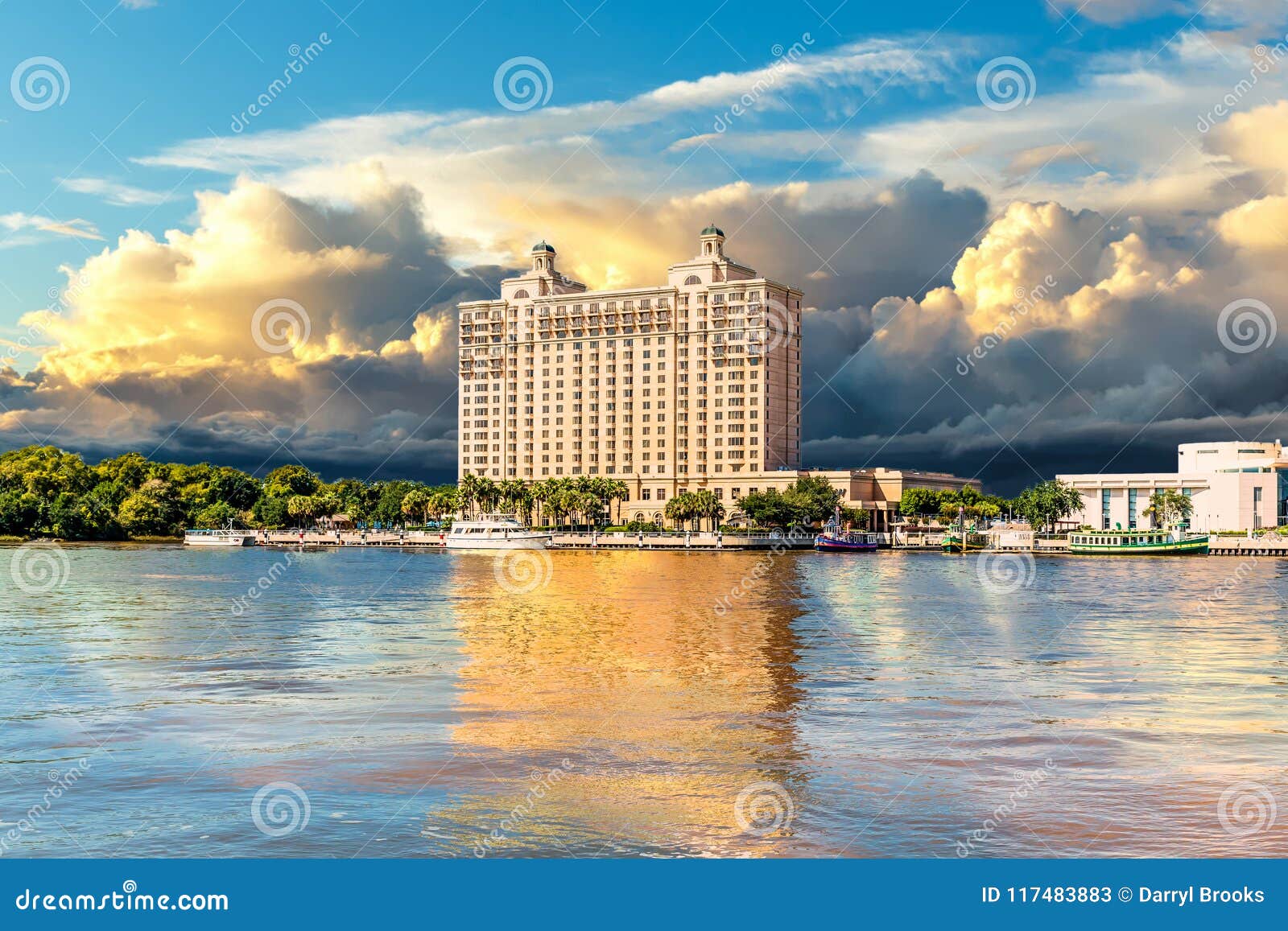 Modern Hotel on Savannah River Stock Image - Image of clouds, luxury ...