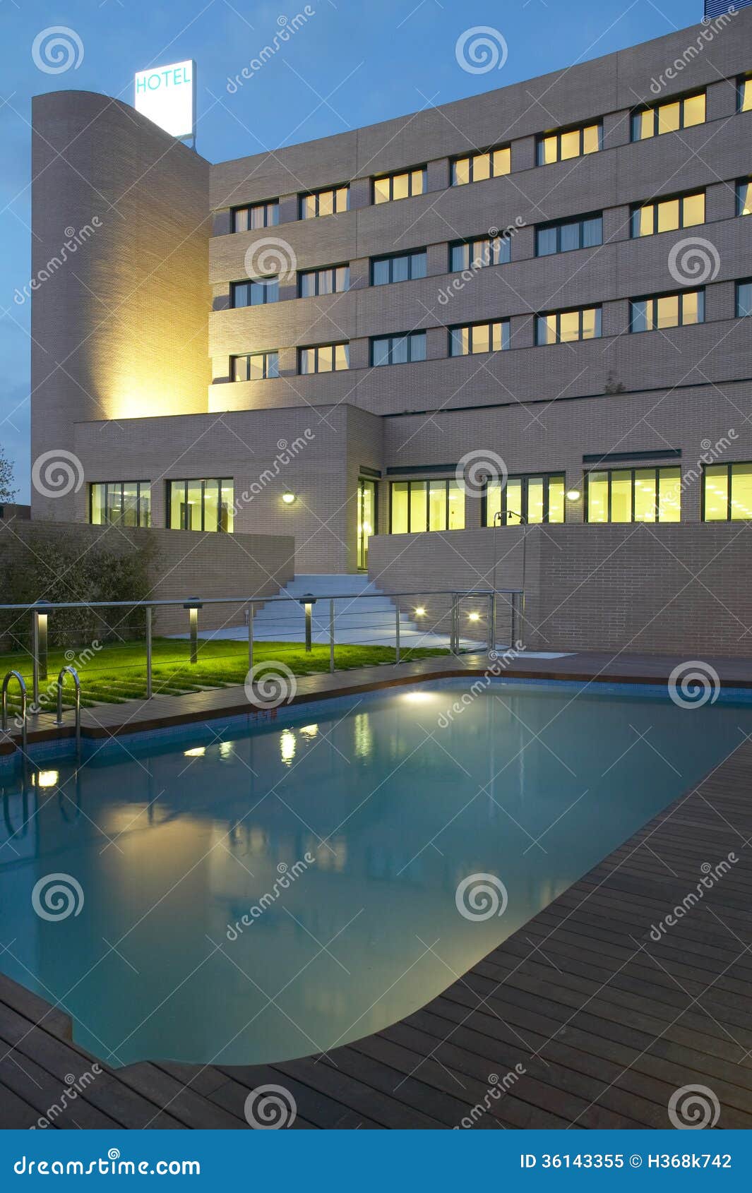 Modern Hotel and Swimming Pool by Night Stock Image - Image of building ...