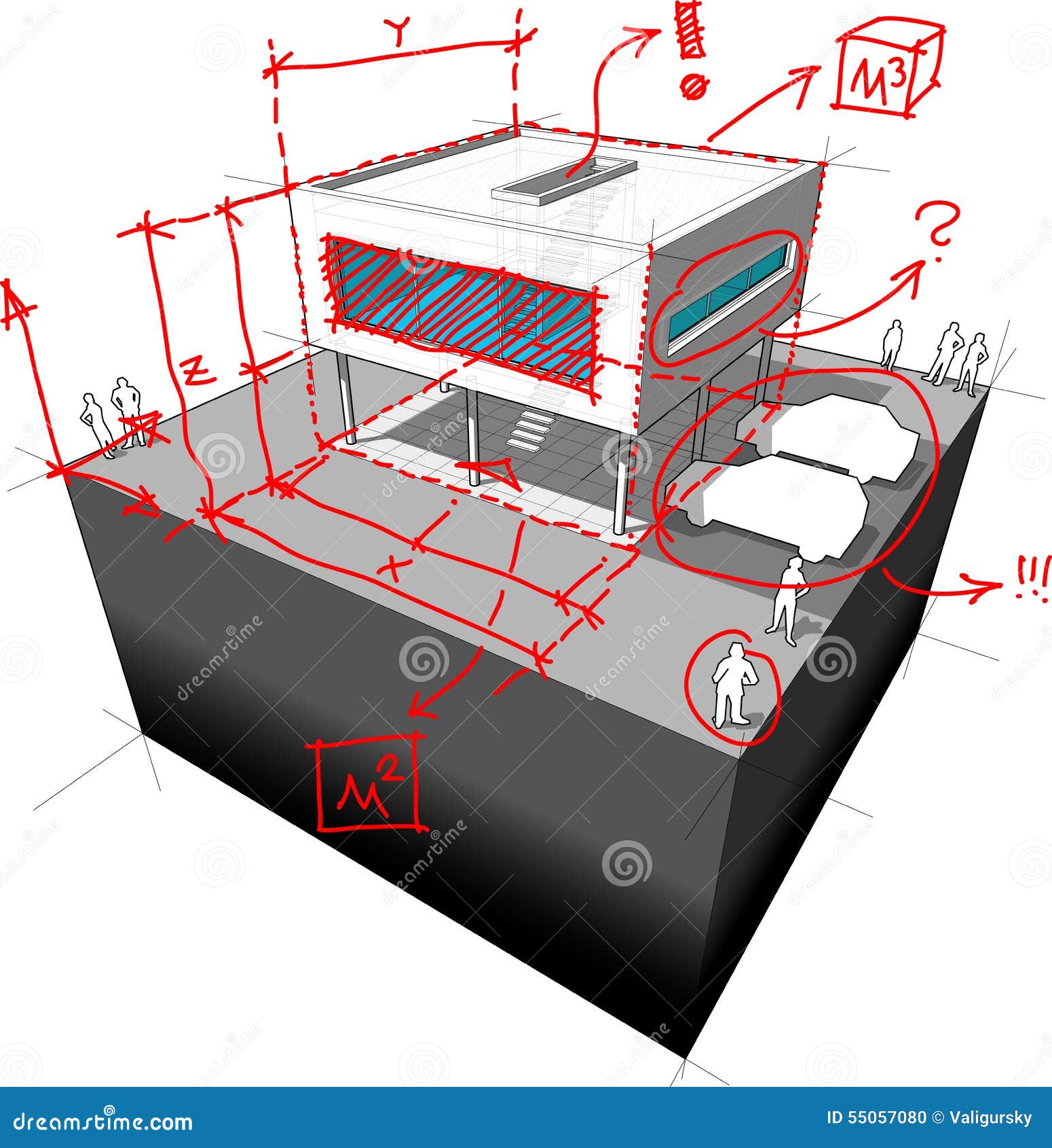 Modern House with Architect S Notes Stock Vector - Illustration of hand ...