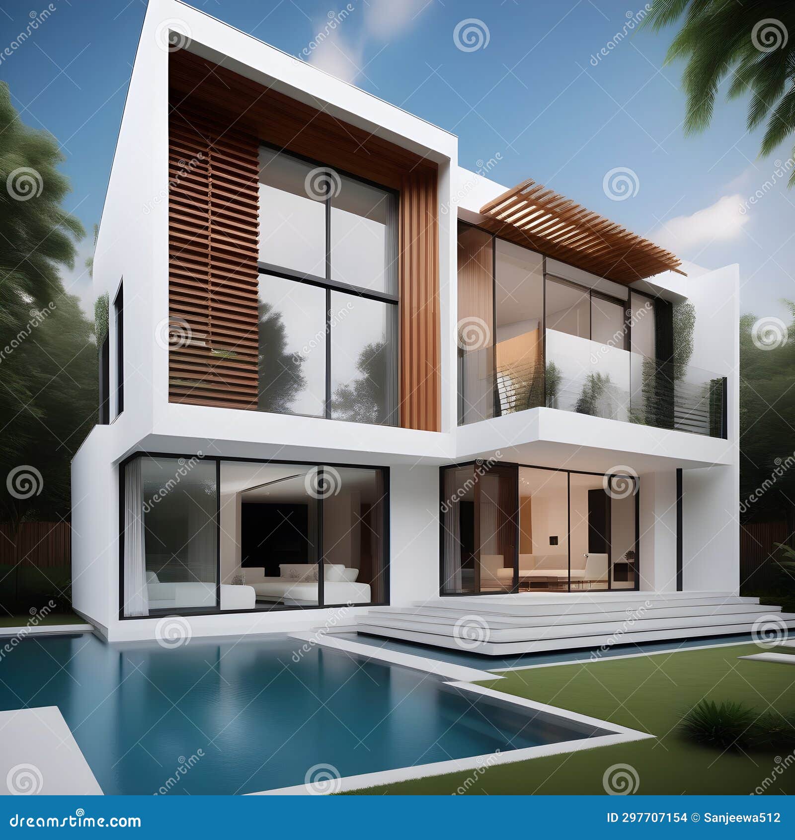 Modern House with a Balcony Stock Illustration - Illustration of home ...