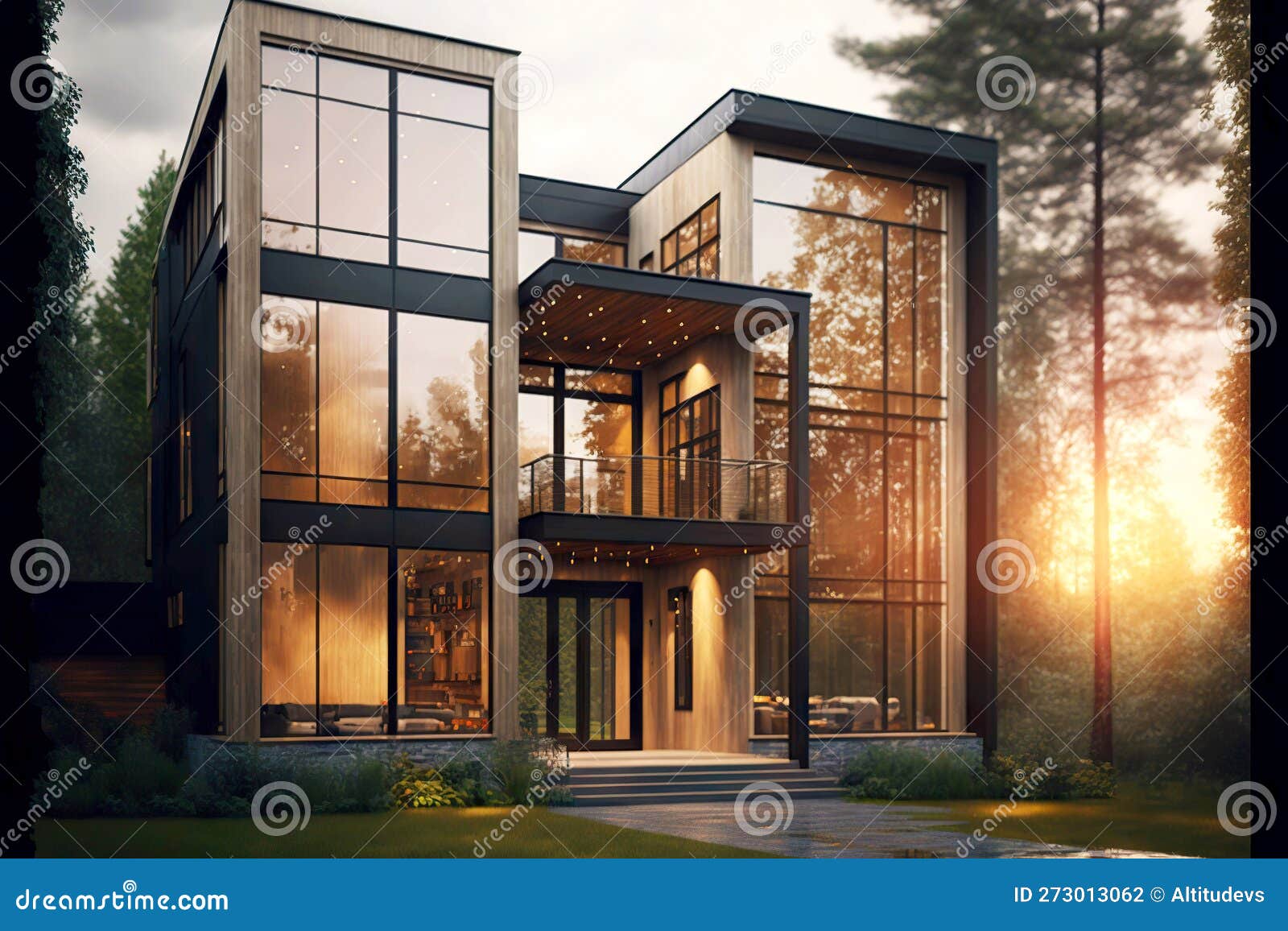 Modern House in Beige Brown Tones with Rectangular Shapes and Large ...