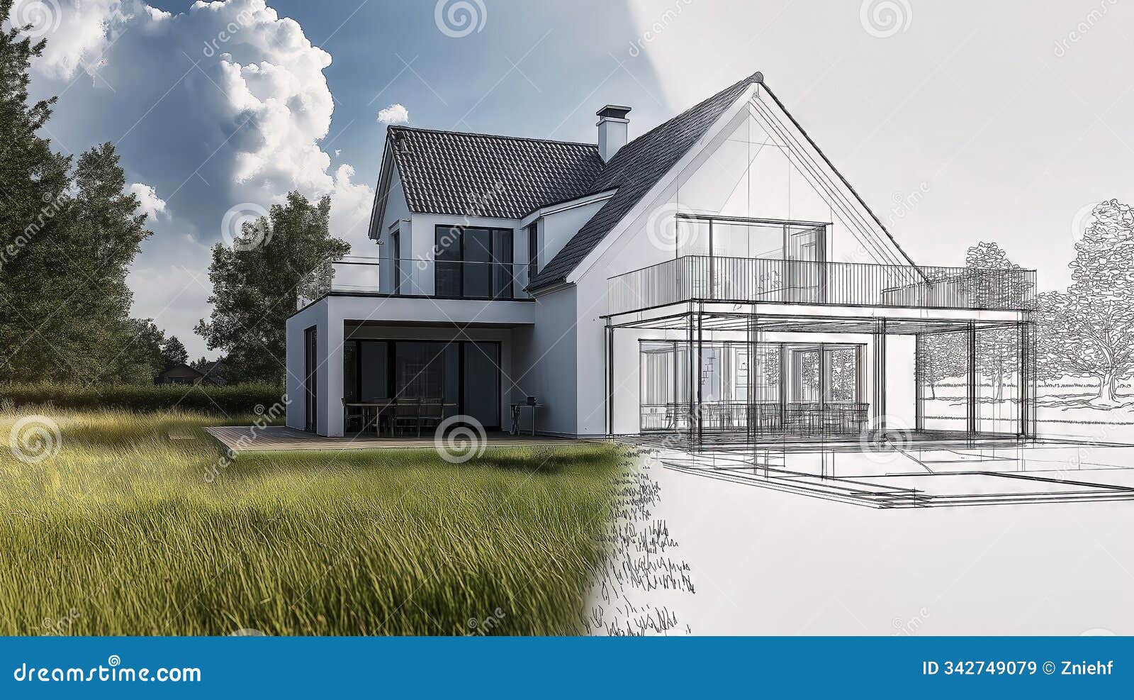 Modern House is Being Constructed, with Half of the Structure Still in ...