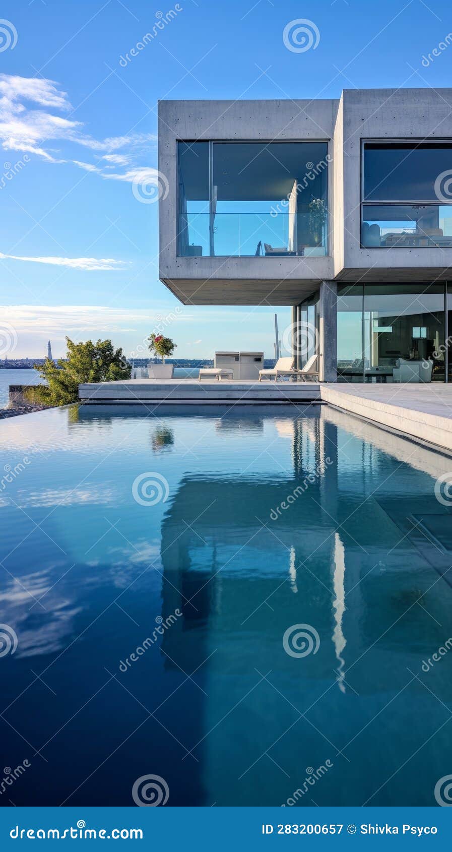 A Modern House with Bright Infinity Pool Stock Illustration ...