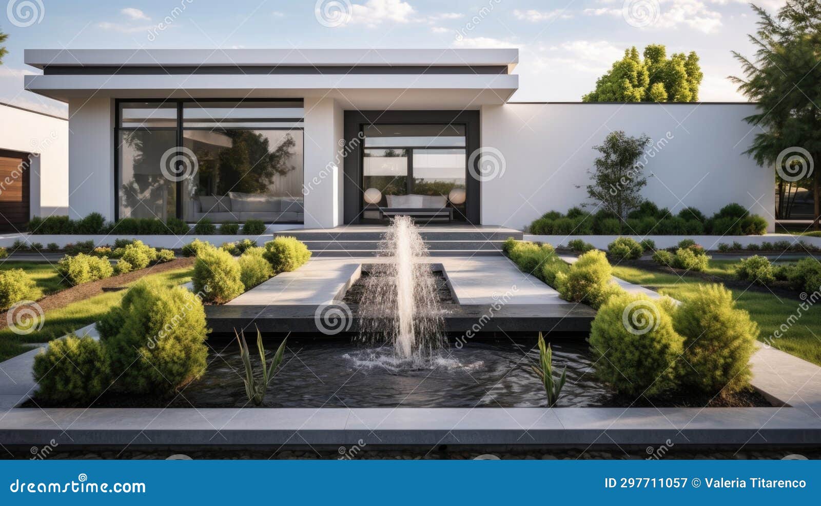 Modern House Cottage, Minimalistic Design Exterior. Fountain Stock ...