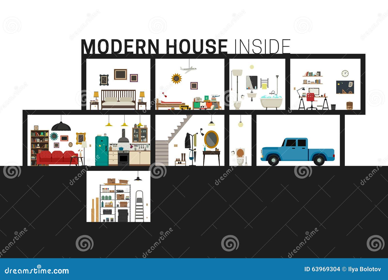 Modern house in cut. stock vector. Illustration of construction - 63969304