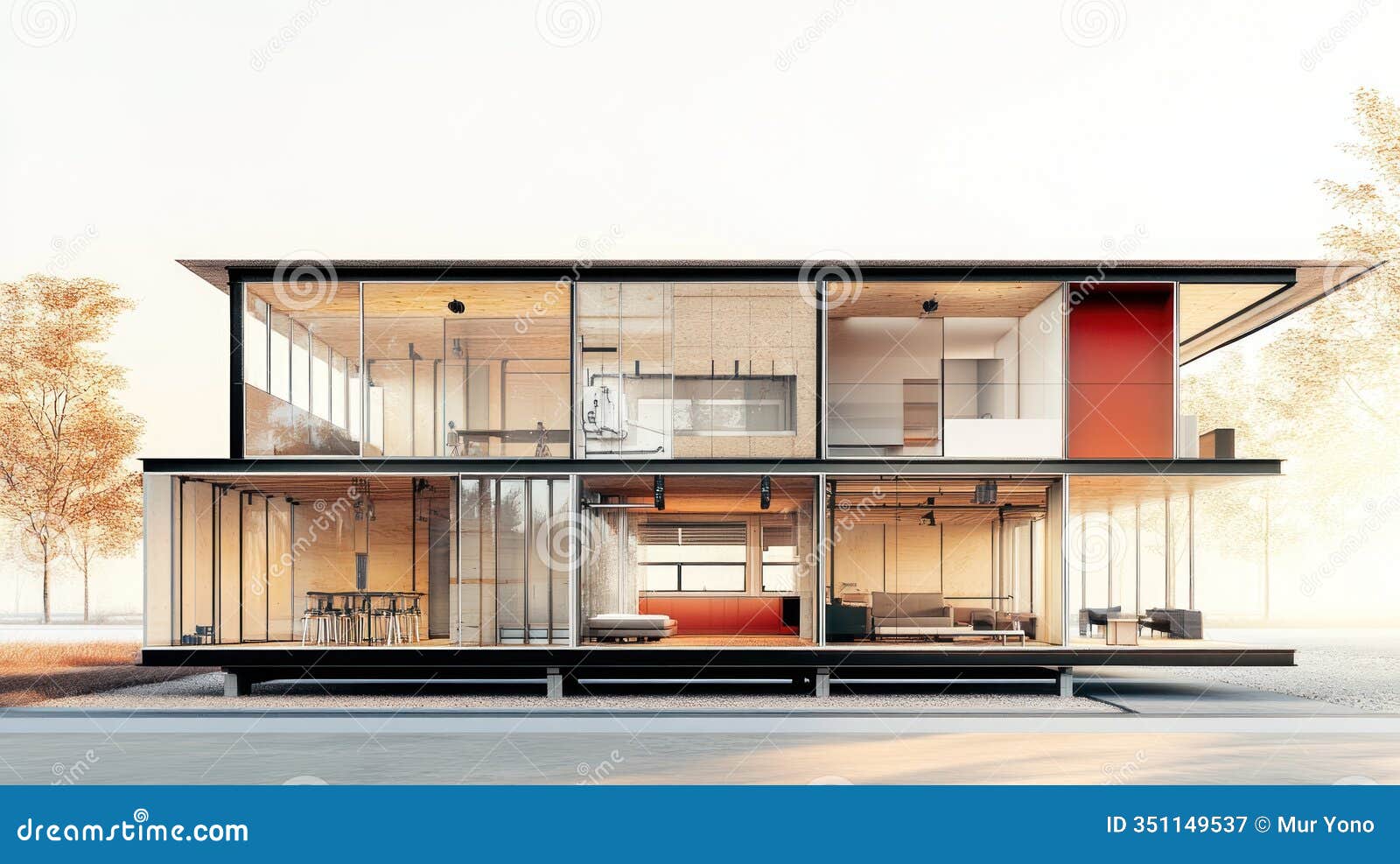 Modern House Cutaway Architectural Rendering Showcasing Interior Rooms ...