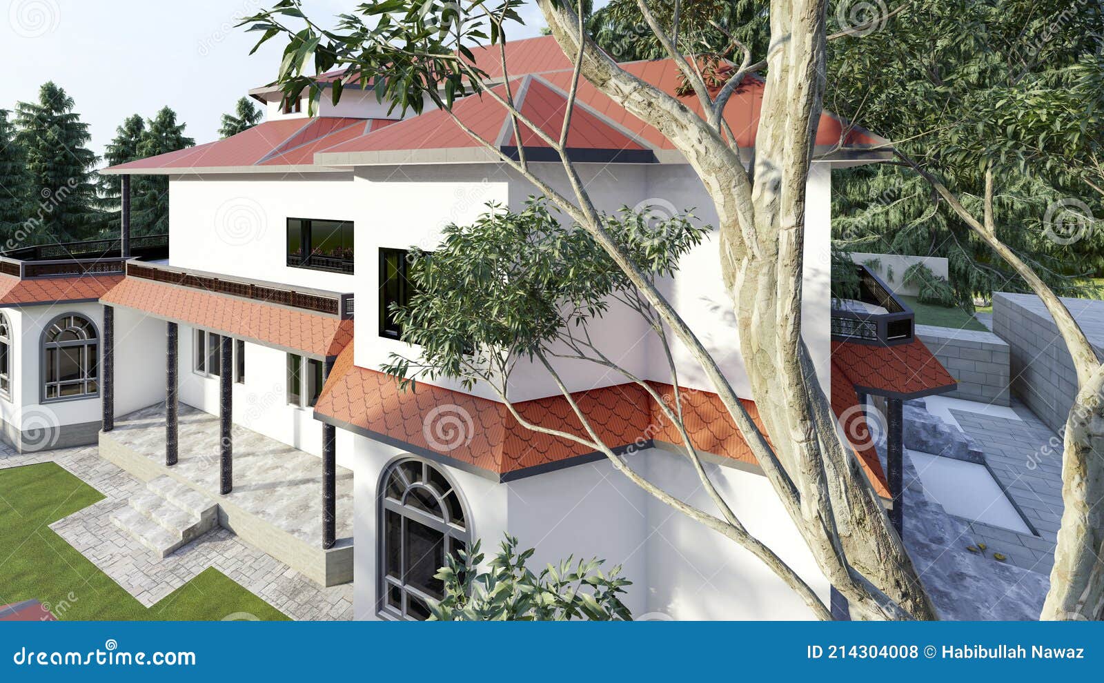 3d Rendering Exterior Modern House And Green Relaxing Garden Royalty ...