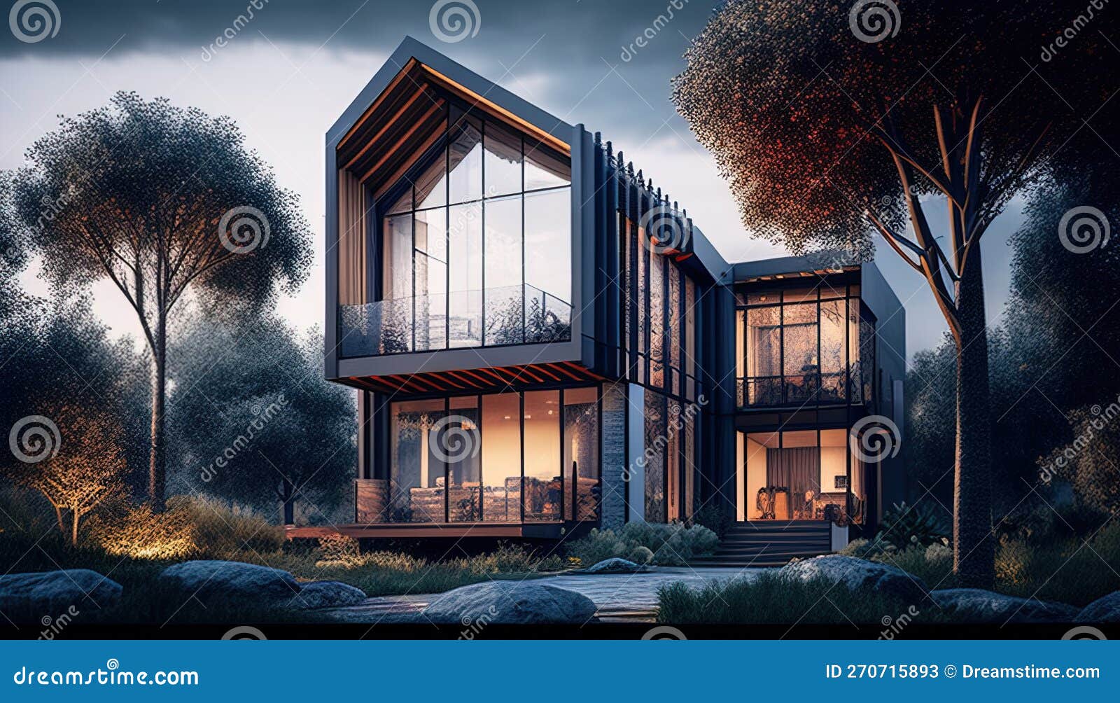 Modern House Design in 3D View with Outdoor Landscape Stock Image ...