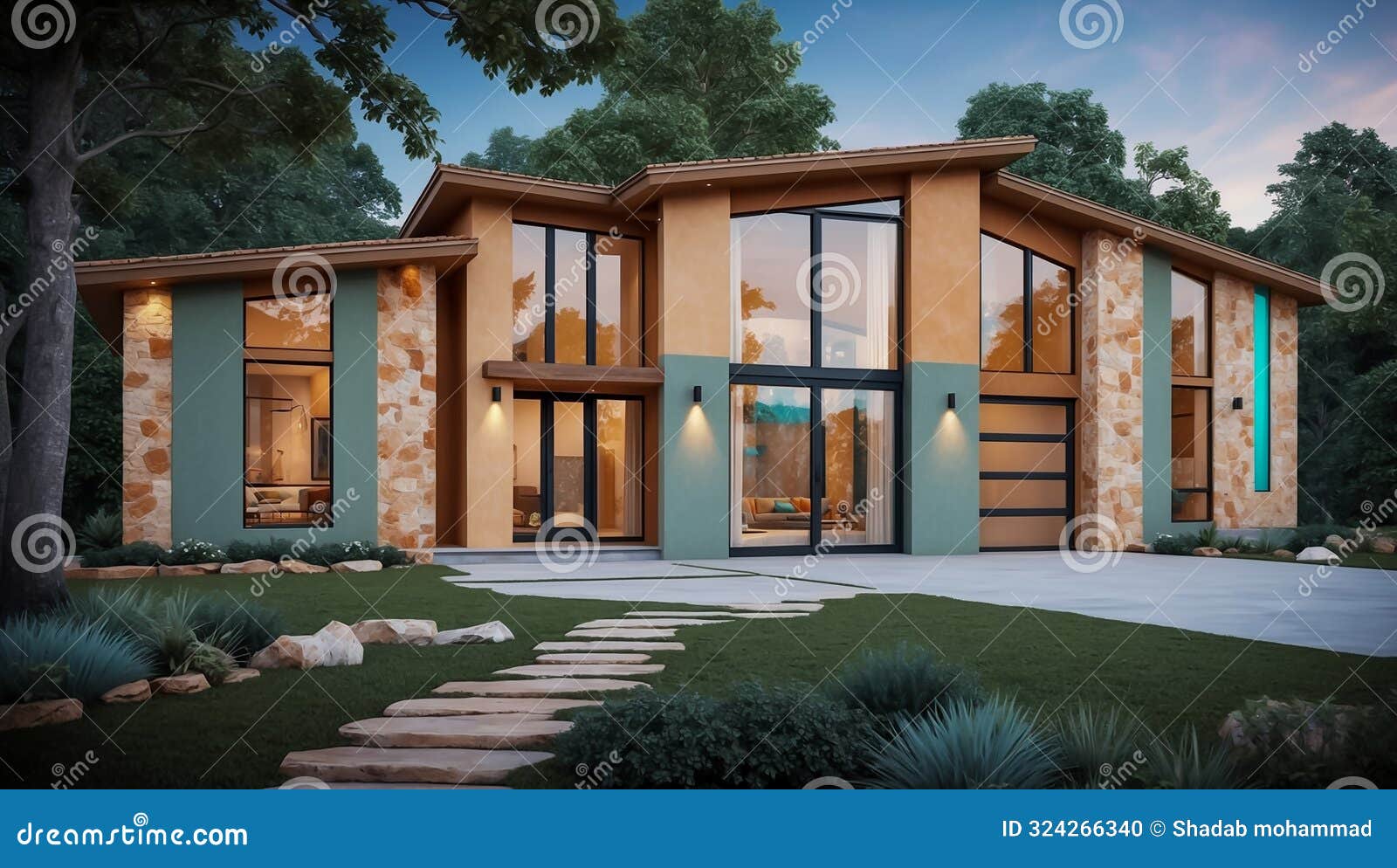 Modern House Design Exterior Architectural Visualization Stock Photo ...