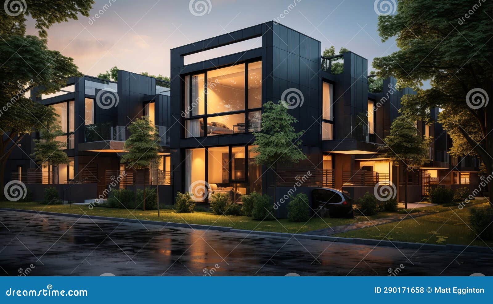 A modern house at dusk stock illustration. Illustration of residential ...