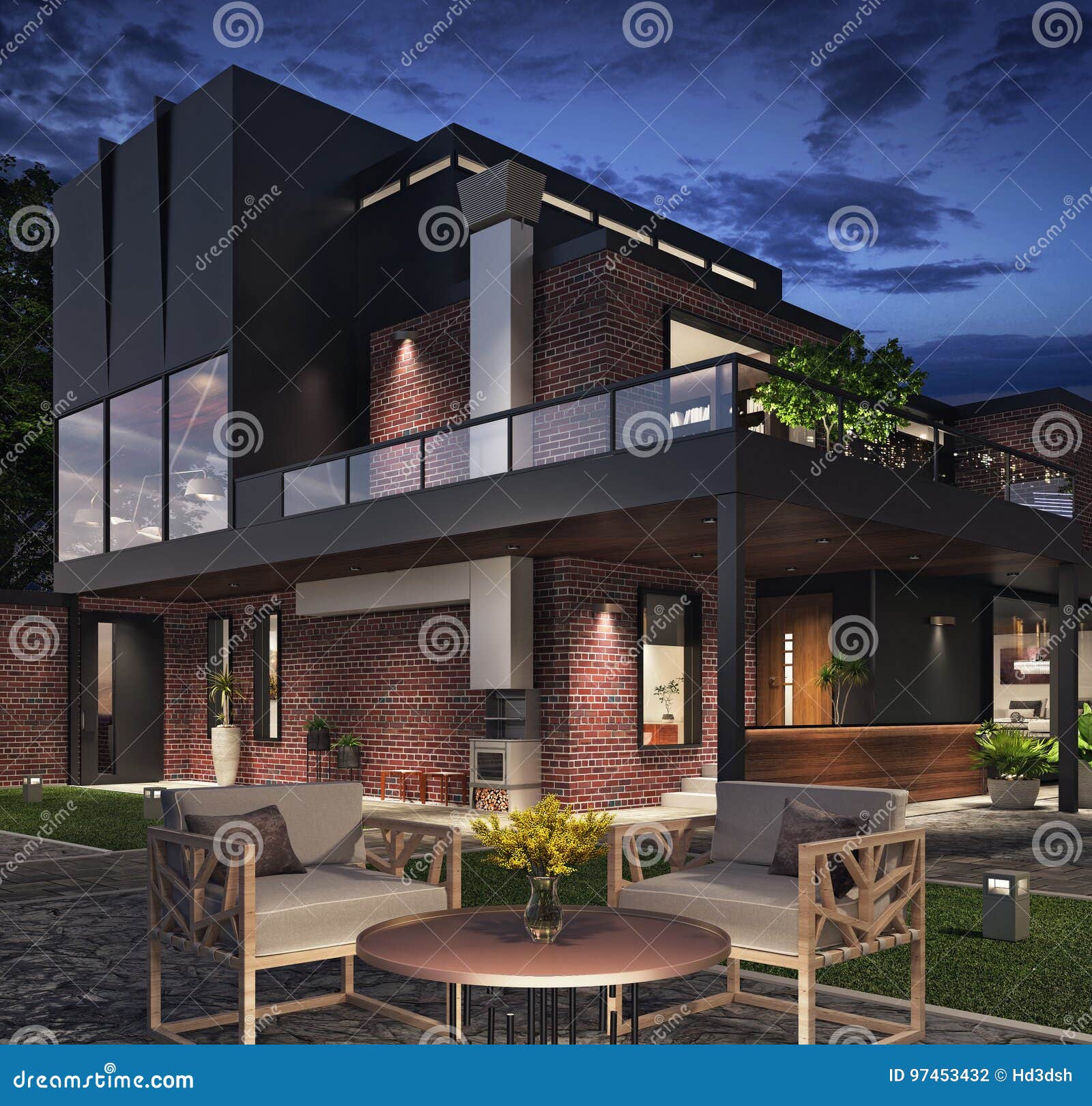 Modern house exterior stock illustration. Illustration of blue - 97453432