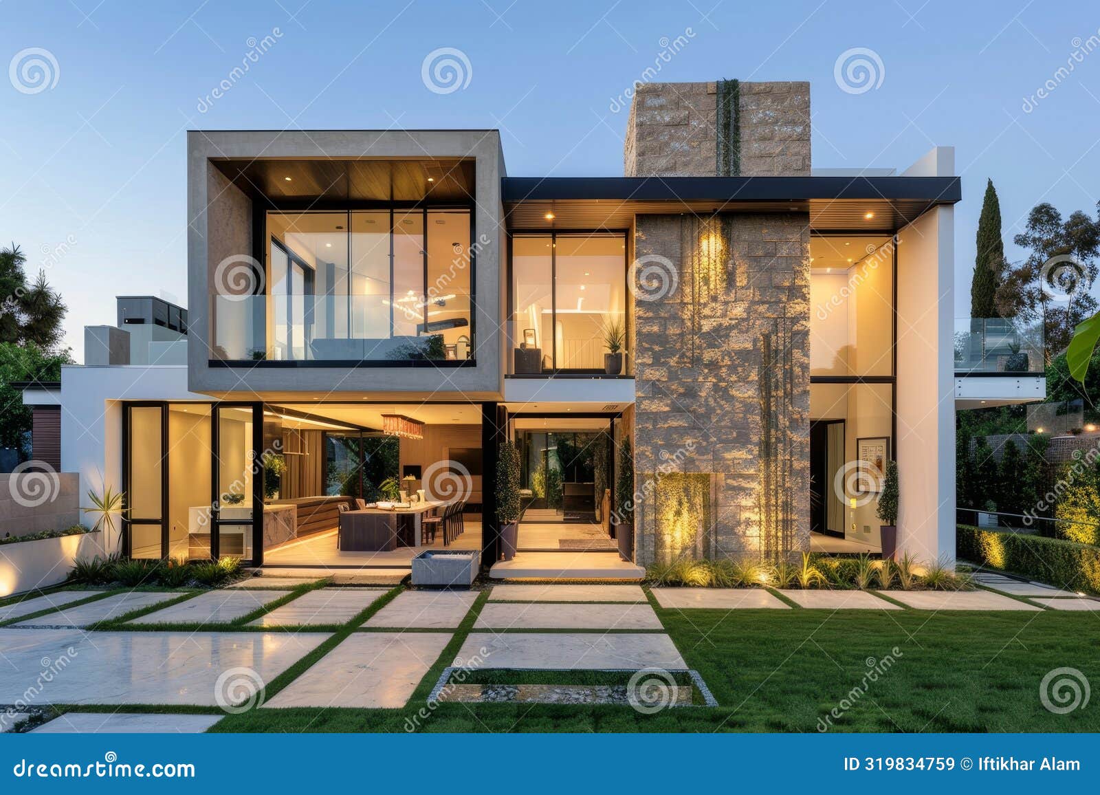 Modern House Exterior Illuminated Dusk, Experiment with Varying ...
