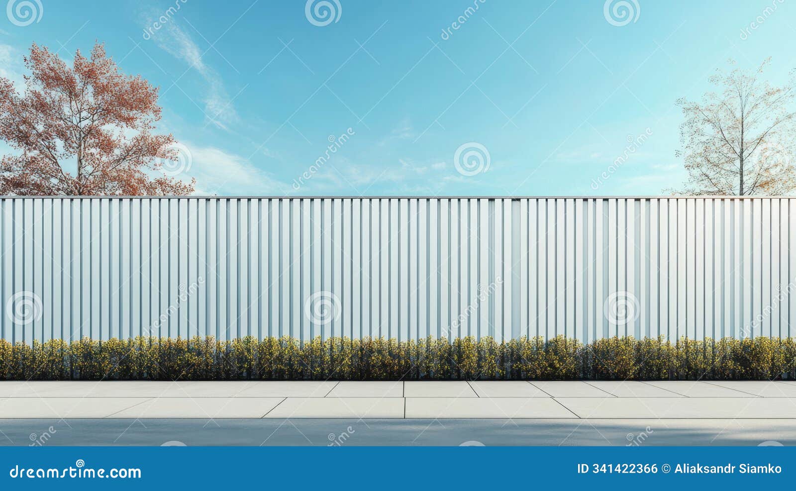 Modern House Fence with Copy Space Blue Sky Background 3D Render Stock ...
