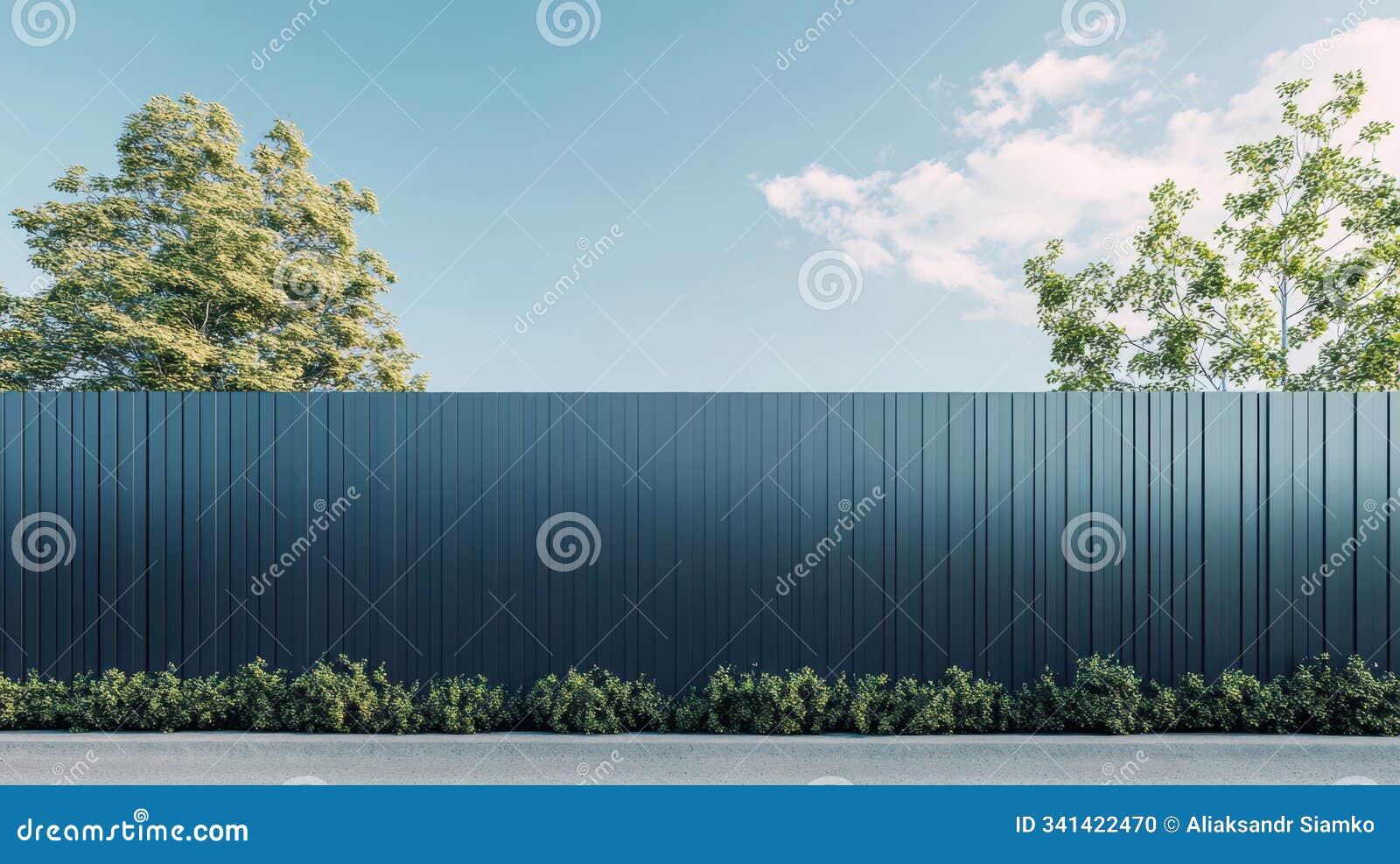 Modern House Fence with Copy Space Blue Sky Background 3D Render Stock ...