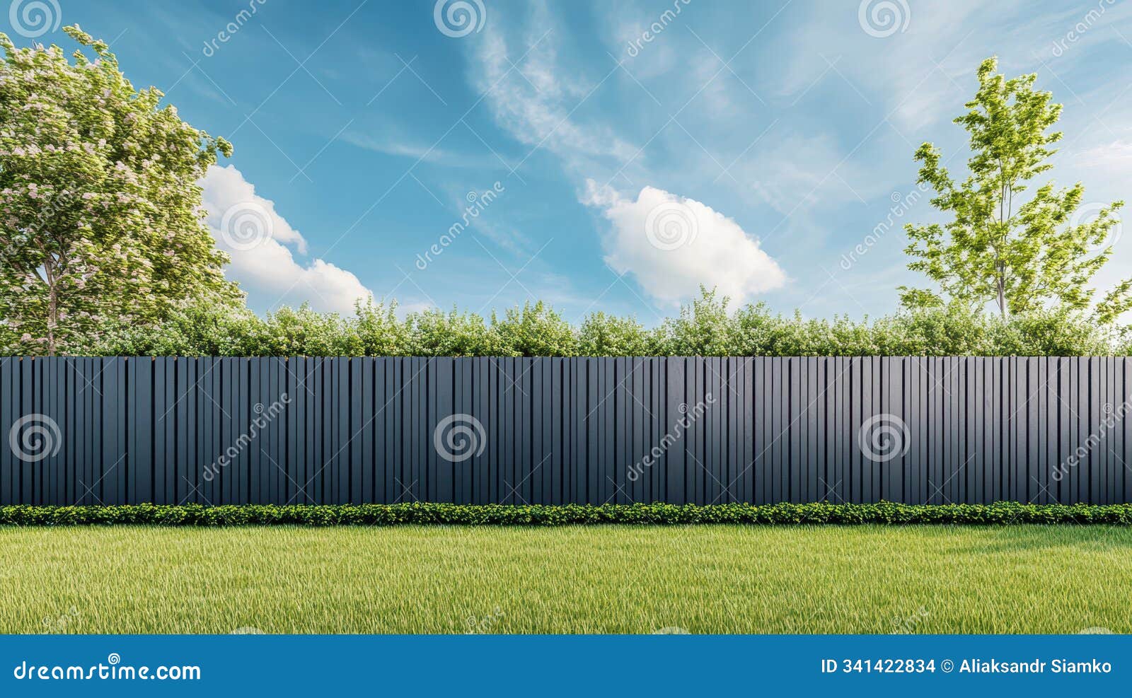 Modern House Fence with Copy Space Blue Sky Background 3D Render Stock ...
