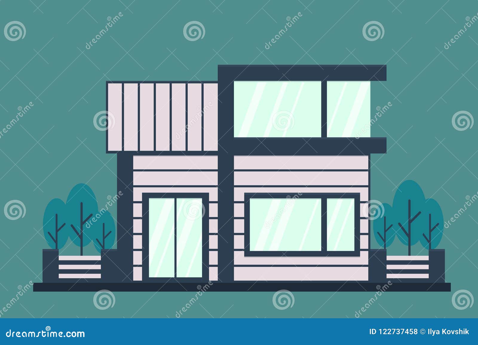 Modern House. Flat Vector Illustration. Stock Vector - Illustration of ...