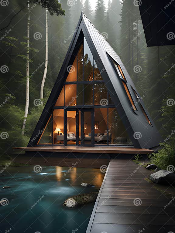 A Modern House in the Forest Stock Illustration - Illustration of roof ...